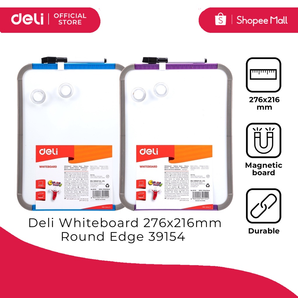 Deli 39154 Whiteboard 276x216mm Round Edge 1PC 752539154 | Shopee ...