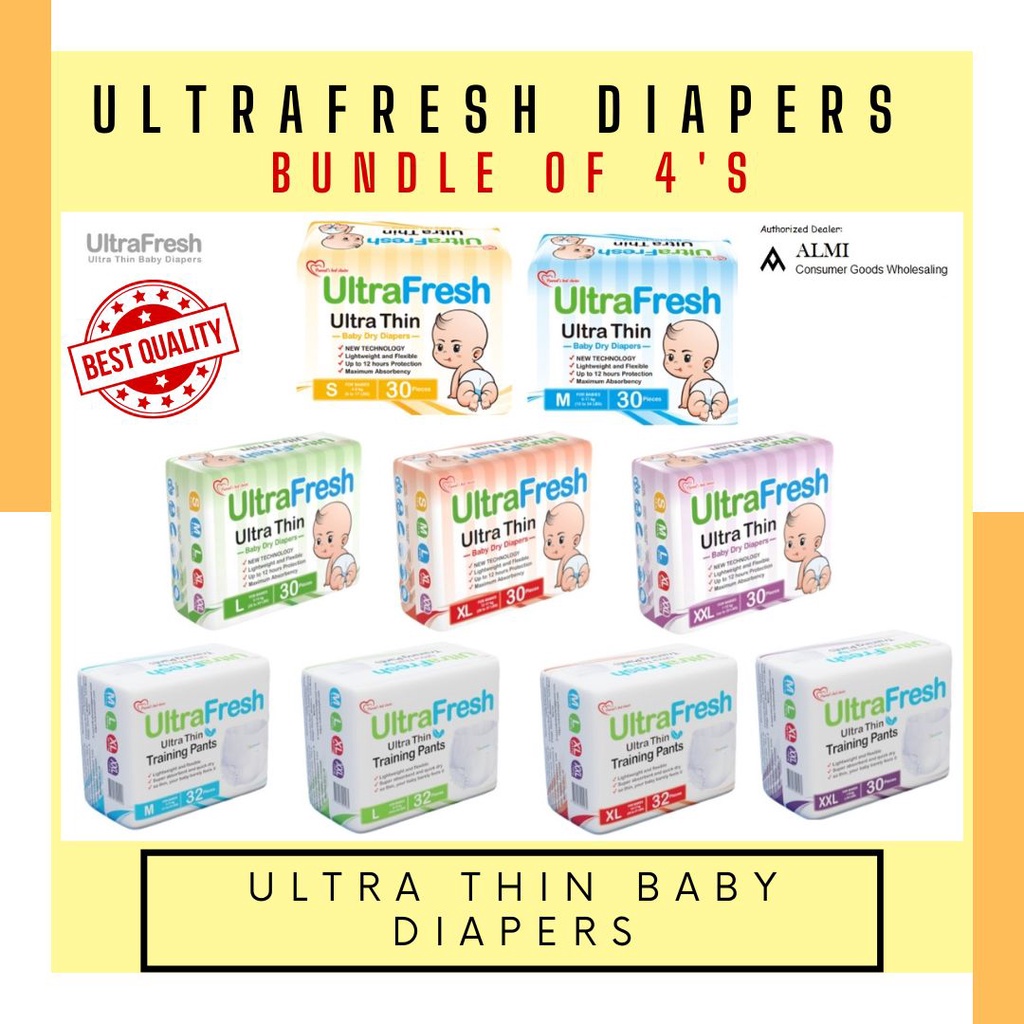 Bundle of 4s: Ultra Fresh Ultra Thin Diapers TAPED/PANTS | Shopee ...
