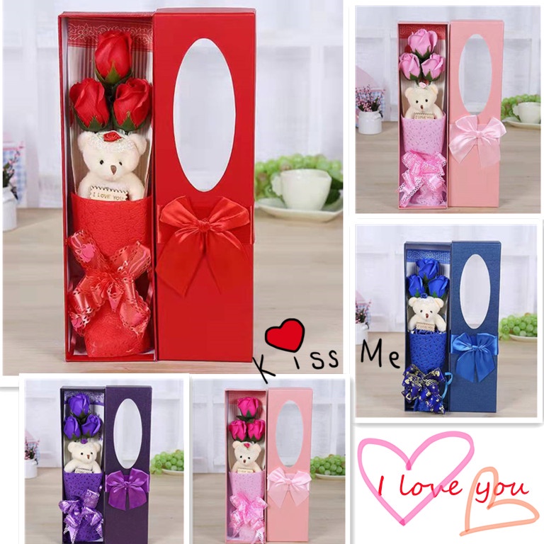 Valentine's Day roses /3pcs roses I LOVE YOU/ soap roses + bear bouquet ...