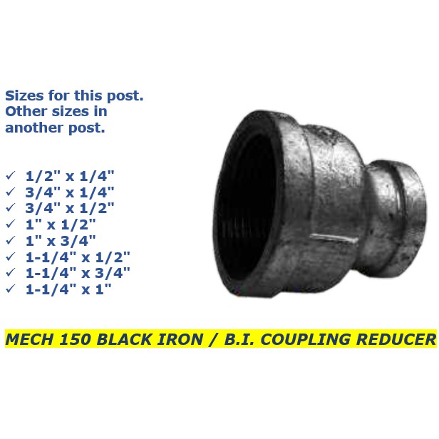 1/2" x 1/4" to 1-1/4" x 1" MECH 150 BLACK IRON / B.I. COUPLING REDUCER ...