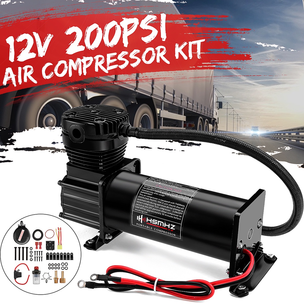 12V 200PSI 444C Max Horn Air Compressor Kit With Relays Switch Black ...