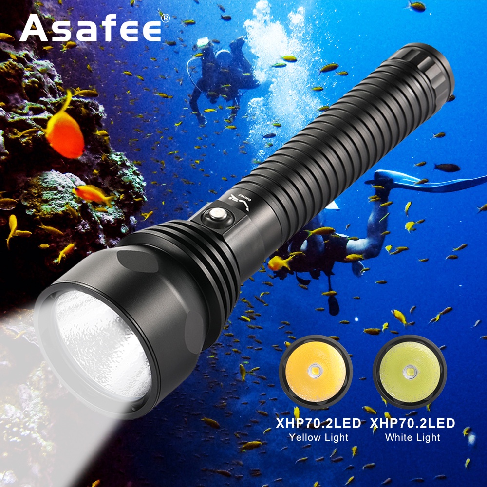 Asafee A17 Powerful Diving Flashlight XHP70.2 LED Waterproof ...