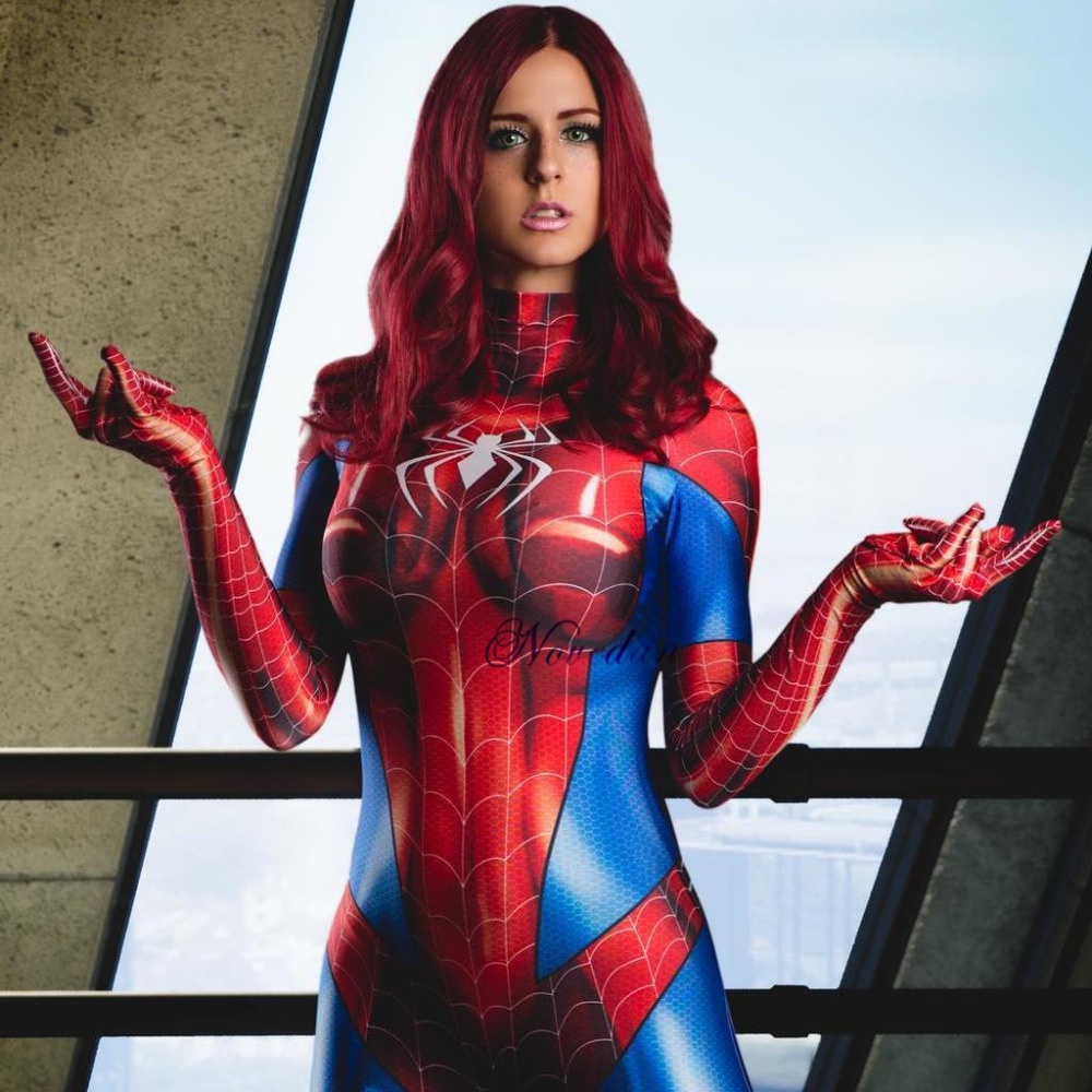 Misscoo Spider Cosplay Sexy Zentai Suit Woman Jumpsuit Super Hero Costume Red Black | Shopee ...