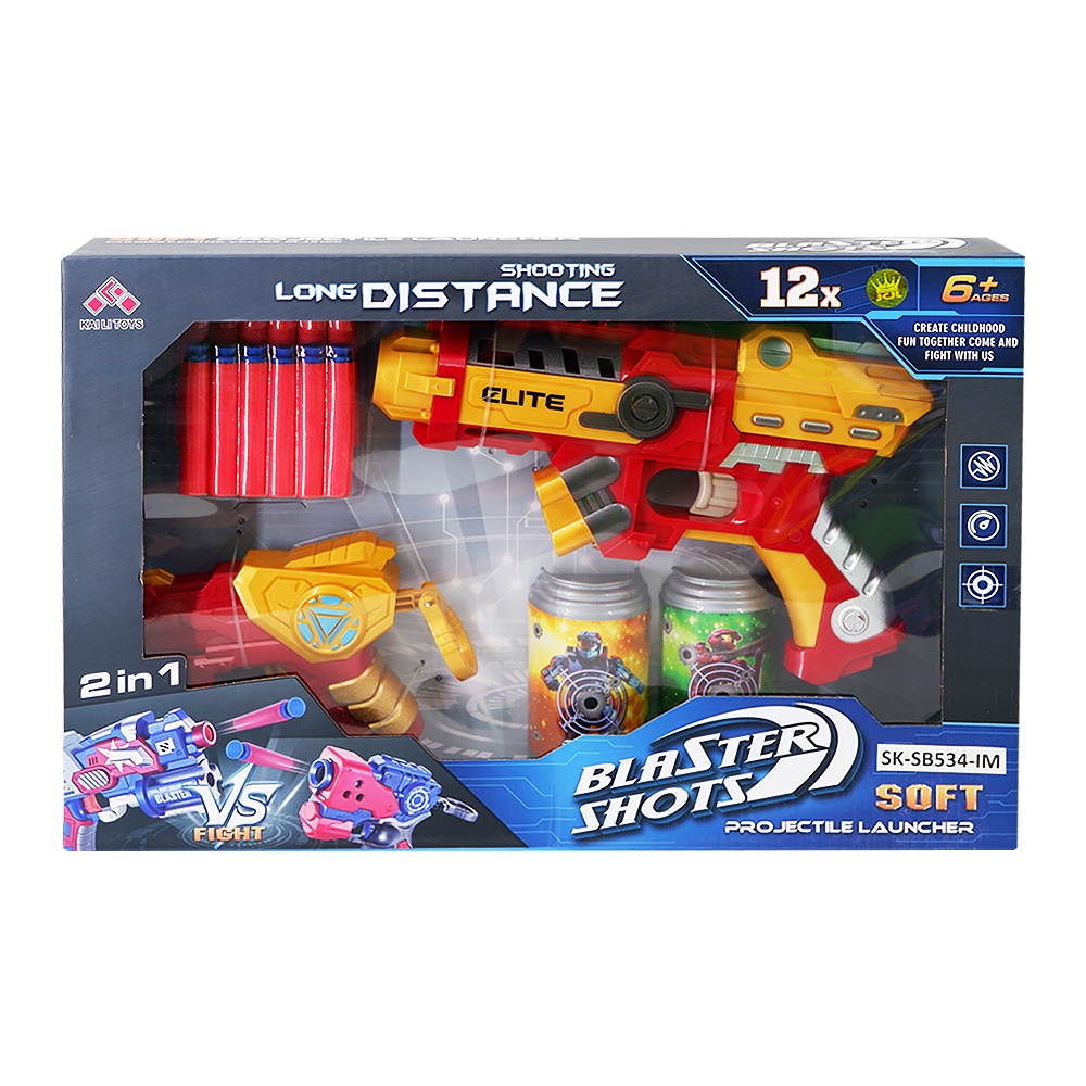 2 in 1 Long Distance Elite Blaster Shots Toy Guns for Kids with 12 Soft ...