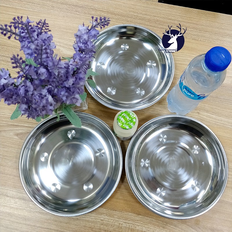 3PCS STAINLESS STEEL ROUND PLATE SOUP PLATE SAUCER PLATE SERVING PLATE ...