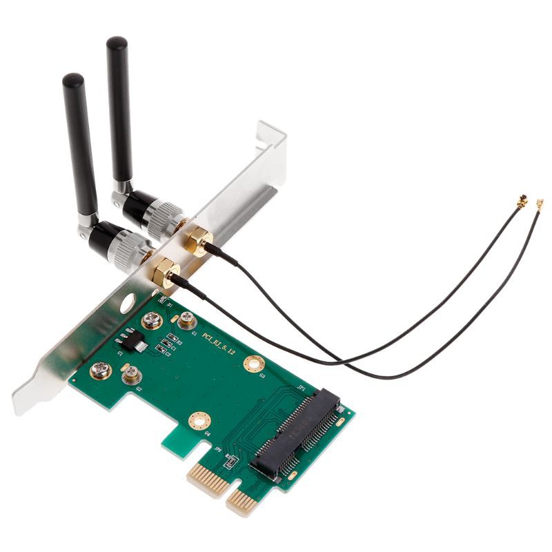 Wireless Wifi Network Card Mini PCI-E To PCI-E 1X Desktop Adapter + 2 ...