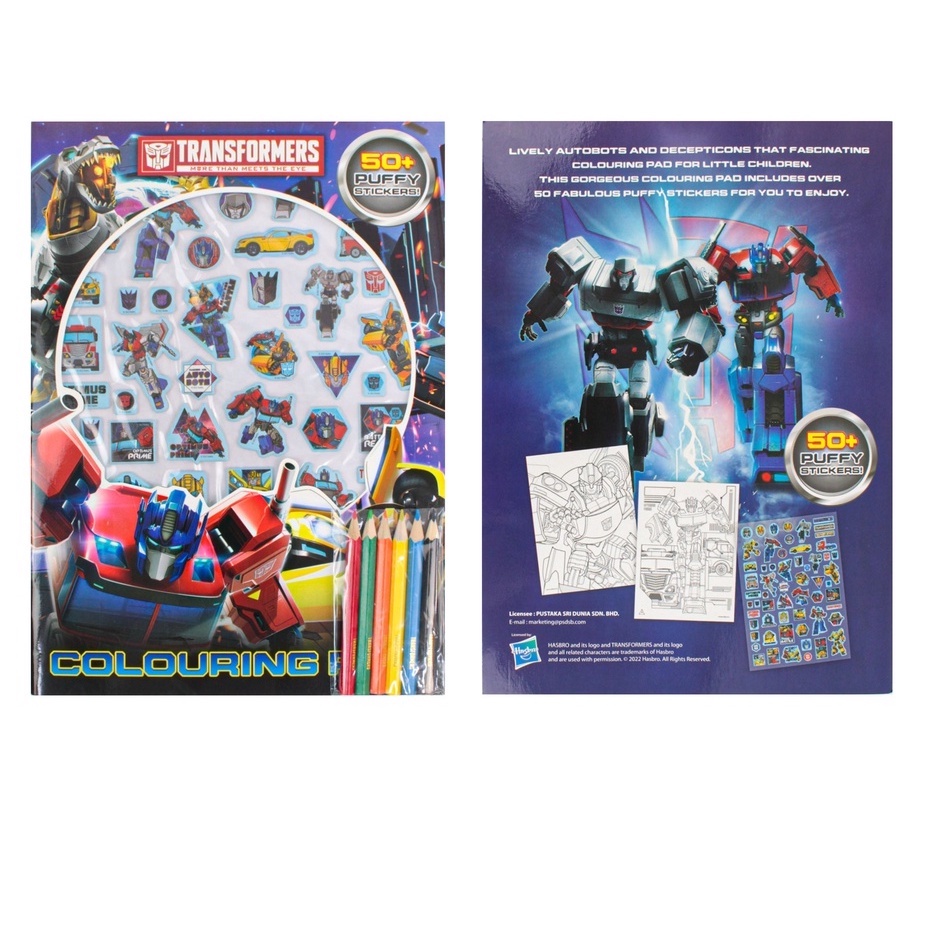 Transformers Colouring Book With Puff Sticker & Pencil Colour / Kids ...