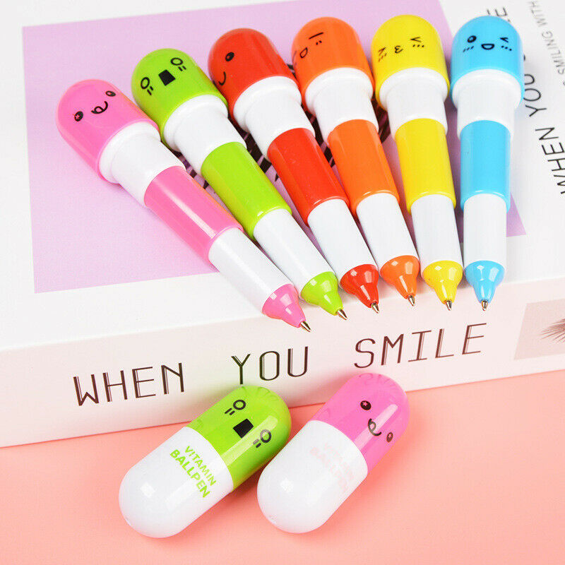 Creative Capsule Shaped Colorful Retractable Ballpoint Pens Emoji ...