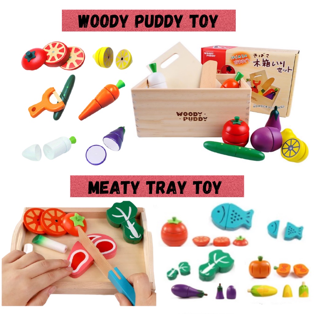 MnKC Woody Puddy Fruits Veggies Magnet Cutting Slicing Cooking Pretend ...