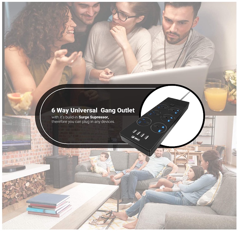 Sunsonic Tb-T12 3.1A Universal Power Socket Extension With 6 Ac Sockets ...