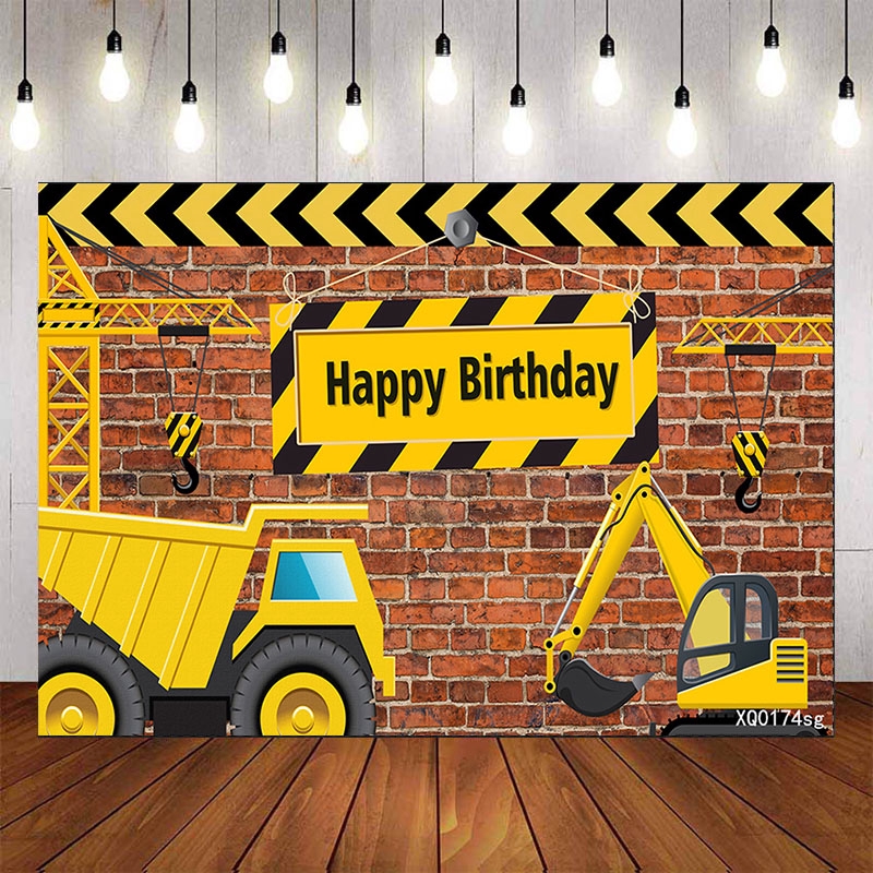 New Background For Birthday Photography Construction Party Banner Decor ...
