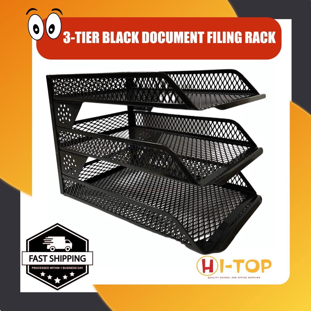 Document Tray Metal 3 Layers HEAVY DUTY Black Document Filing Rack ...