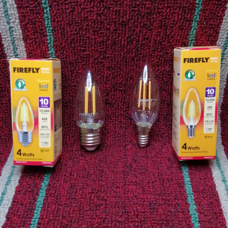 Firefly Dimmable Filament LED Candle / Chandelier Bulb 4 watts (warm white=yellow light) E14 or ...
