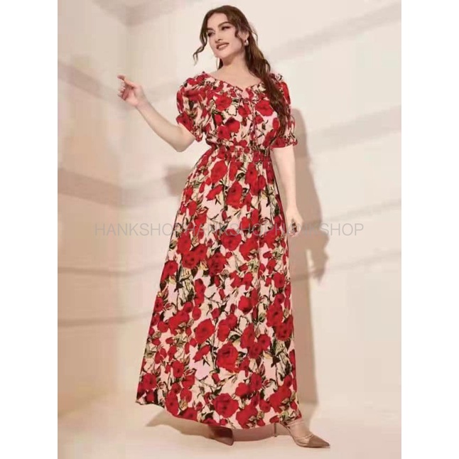 dress for women plus size maxi floral red party bohemian elegant ...