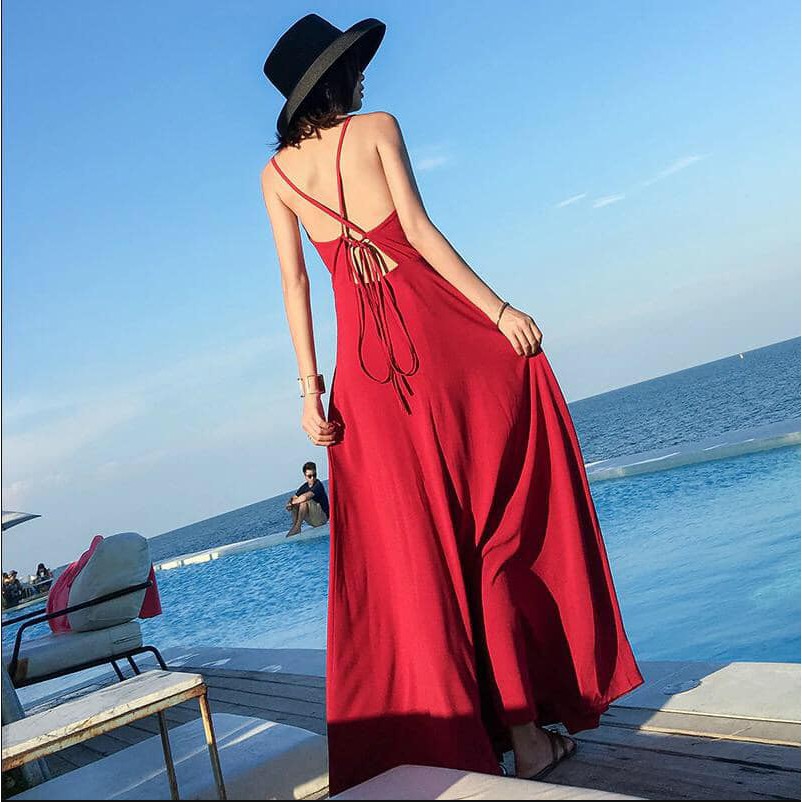 Black and red lace-up beach Maxi dress (photo with customer feedback ...