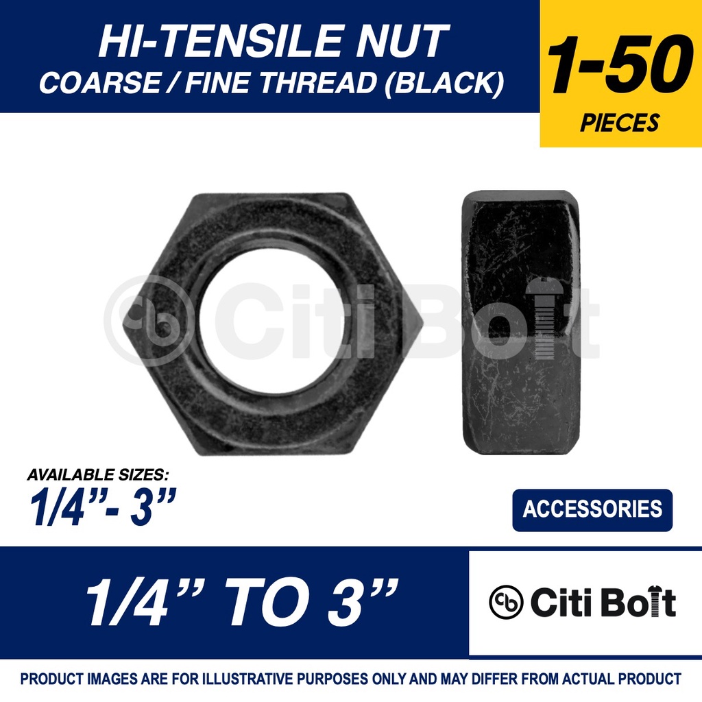 1/5/10/25/50pc Hi-Tensile Hex Nut, UNC Coarse Thread / UNF Fine Thread ...