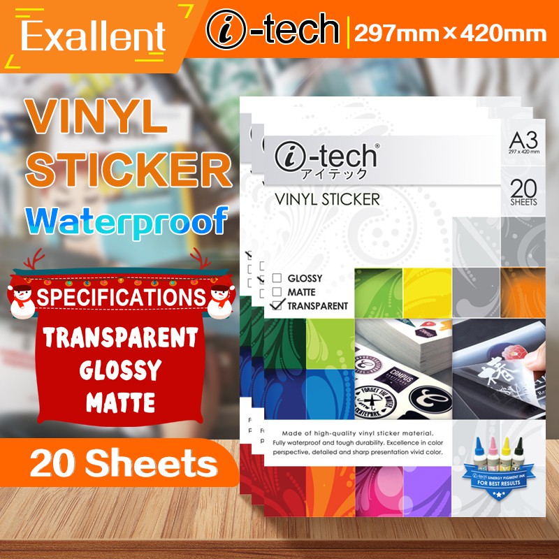 Waterproof A3 Vinyl Sticker Matte / Glossy / Transparent 20Sheets/Pack ...