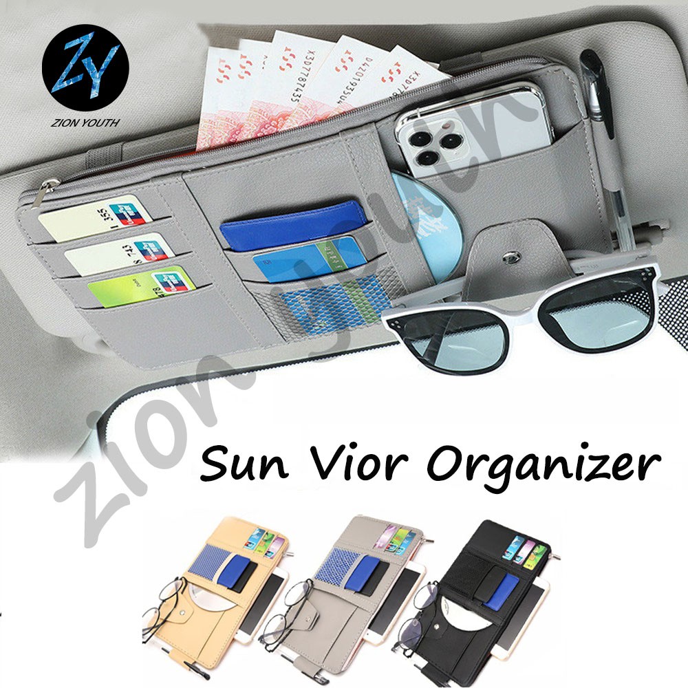 on hand】Car Sun Visor Organizer Card Holder Storage Box Car Accessories ...