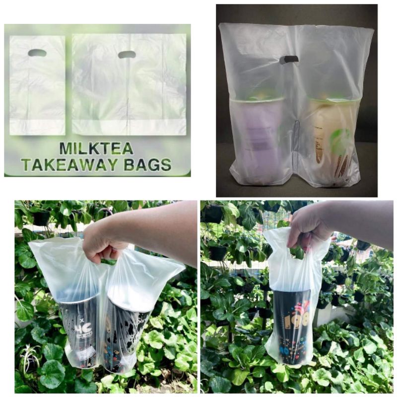 milk tea / shake take out plastic bag single double good quality ...