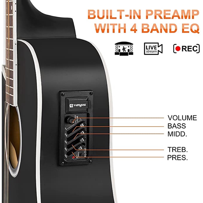 KAWES 41 inch Acoustic Electric Guitar With 4EQ Pickup with Truss Rod ...