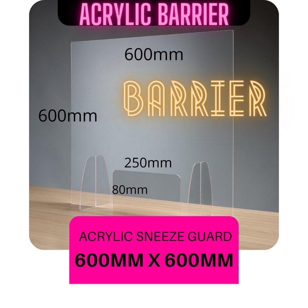 Acrylic Barrier Sneeze Guard LASERCUT perspex Polyglass CLEAR 60cm X ...
