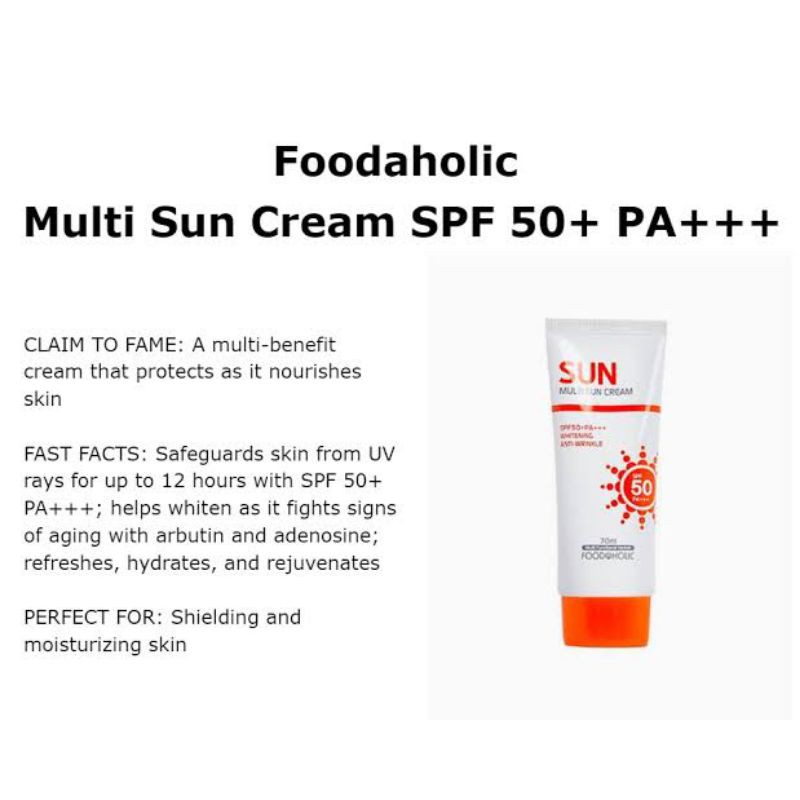 Foodaholic Multi Sun Cream SPF 50+ PA+++ | Shopee Philippines