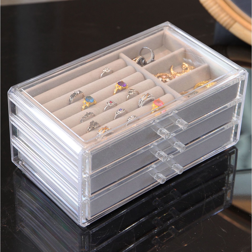 Acrylic Jewelry Box Three Layers Drawer Velvet Tray Jewelry Storage Box Watch Earring Storage Box Shopee Philippines
