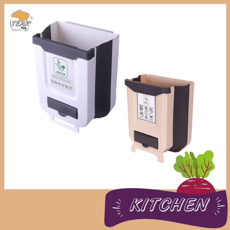 Trash Bin Foldable Waste Hanging Can Home Use In Car Kitchen Kitchen ...