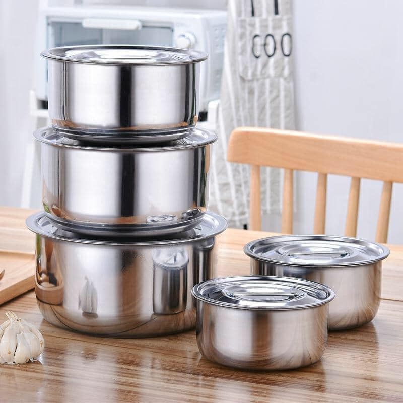 Stainless Steel Cookware Set Without Handle 5 Pcs Stock Pot Set ...