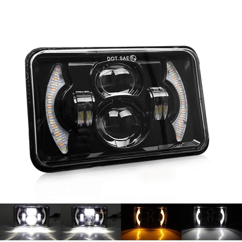 Super Bright 4x6" Inch LED Headlights Hi/Lo Beam with White Amber DRL ...