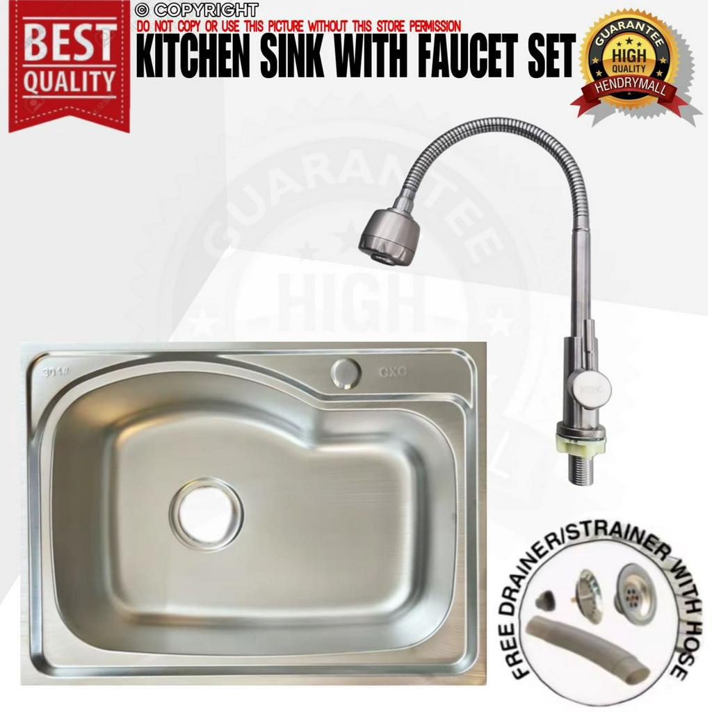 SUS 304 KITCHEN STAINLESS STEEL SINK WITH GOOSENECK FAUCET SET WITH ...