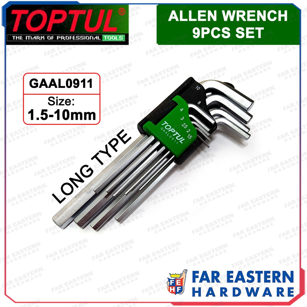 TOPTUL Allen Wrench Hex Key Long Type 9pcs Set GAAL0911 Made in Taiwan ...