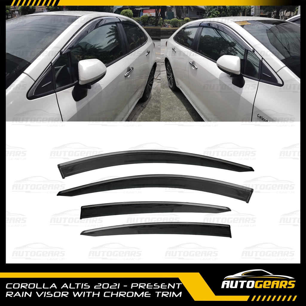 Toyota Corolla Altis 12th Gen (2020 - 2025) Rain Visor with Chrome Trim ...