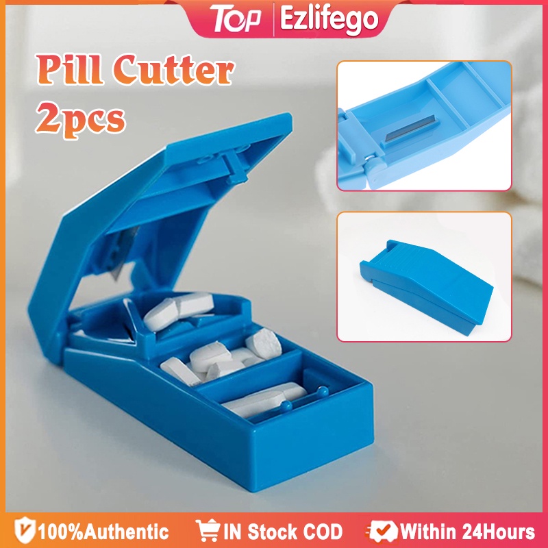 2Pcs Professional Pill Cutter With Dispenser Storage Blue For Cutting ...