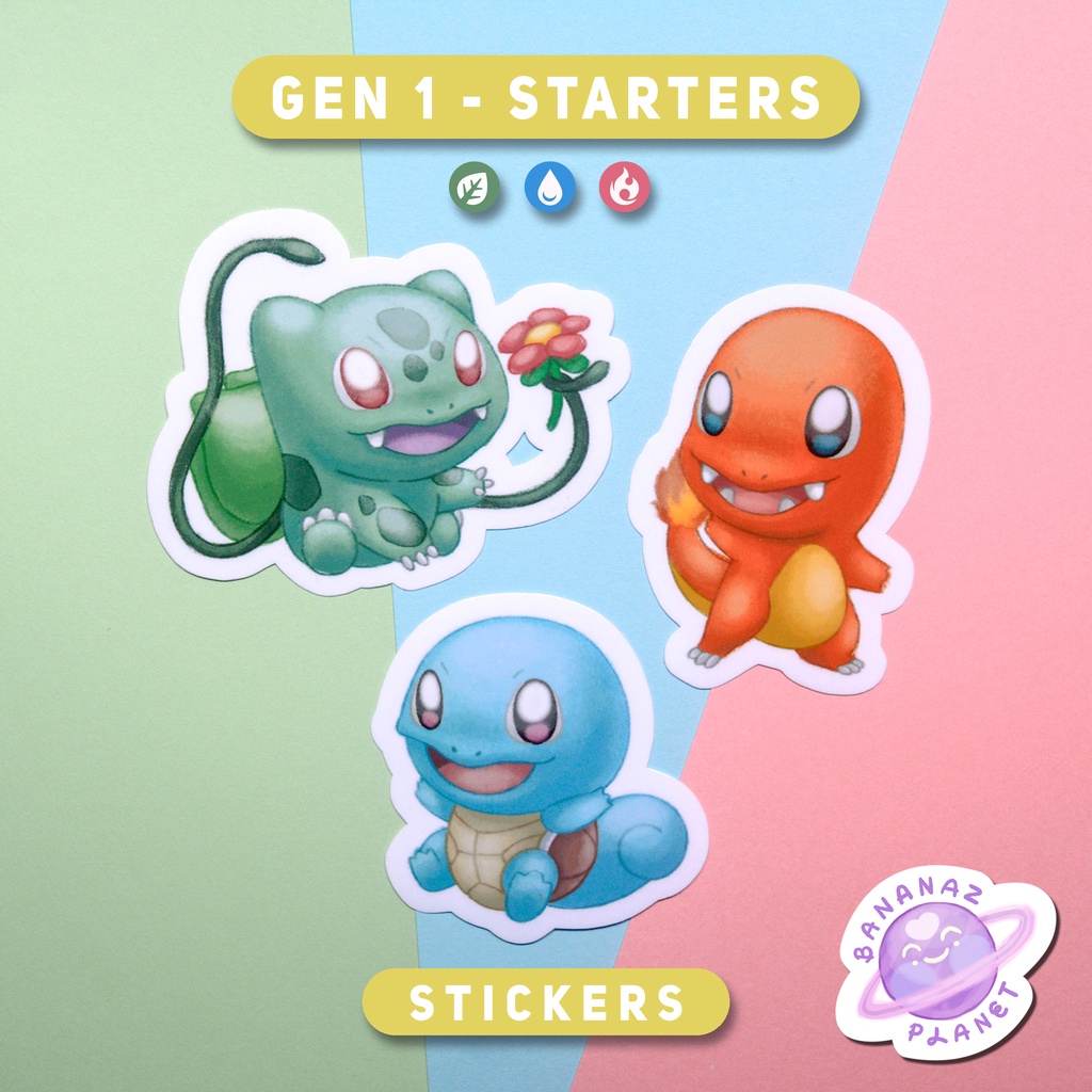 Gen 1 Starter Pokémon Stickers | Die Cut, Vinyl Glossy Laminated ...