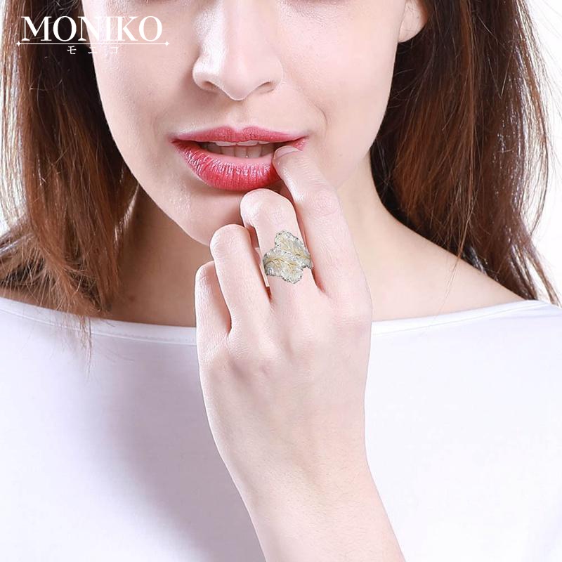 MONIKO Fashion Delicate Leaf Ring For Women Silver Micro Inlay Present ...