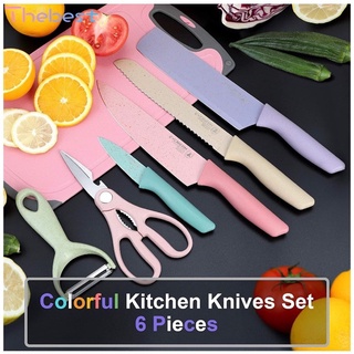 Kitchen Knife Set 6 PCS Pastel Colors Stainless Steel Chef Knife Bread ...