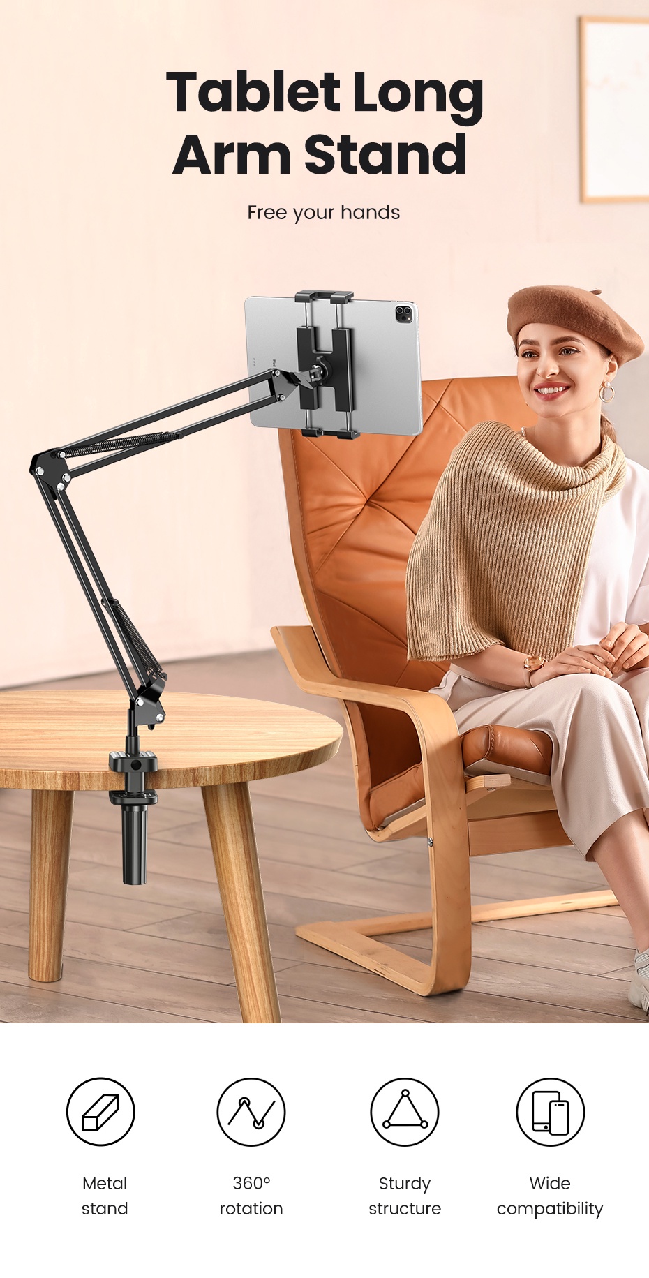 UGREEN Phone Long Arm Movable Holder Clamp Tablet Mount Lazy Holder ...
