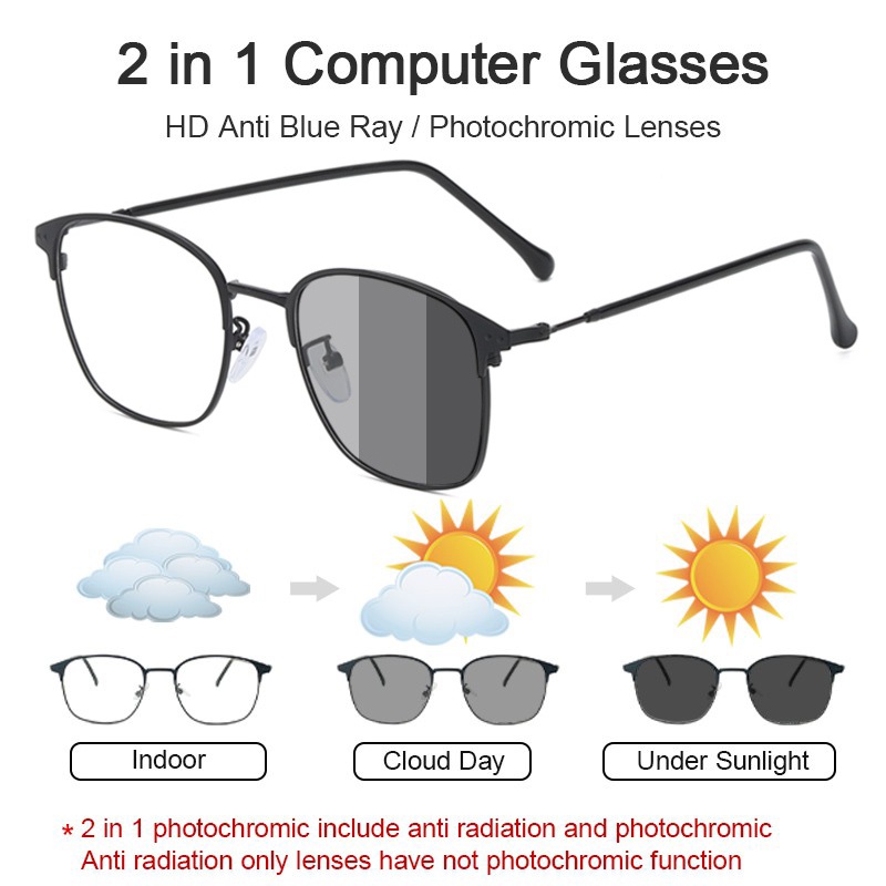 Photochromic Anti Radiation Eyeglass Metal Computer Glasses Anti Blue ...