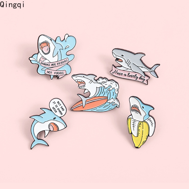 Cartoon Shark Enamel Pin Funny Banner Shark Brooch Lapel Pin Badges ...