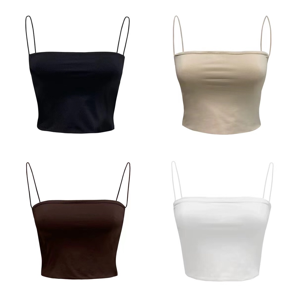 Angelcity String sando Crop Top Rib Knit Tank Tops Tube | Shopee ...