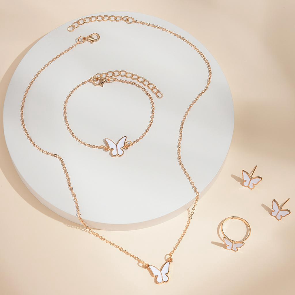 5 PCS Butterfly Necklace Ring Earring Set Women's Alloy Jewelry Set ...