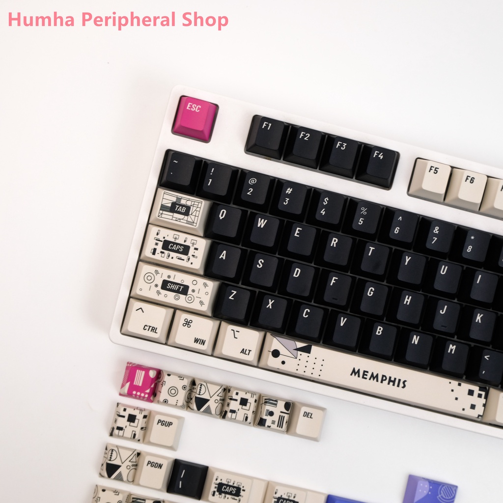 Humha Memphis keycap 140 keys PBT material Dye-Sublimation Cherry profile Mechanical Keyboard ...