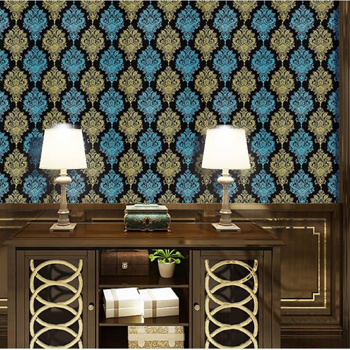 Wallpaper Stickers Louis Pattern Black Blue Gold 10 Meters Long ...