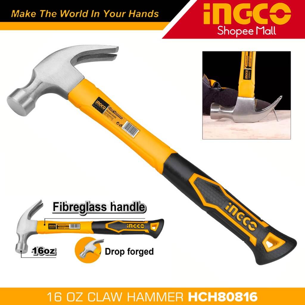 16oz Claw Hammer Fiberglass Handle Ingco HCH80816 | Shopee Philippines