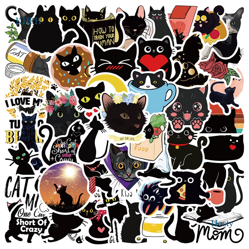 KUHONG 50pcs Kawaii Cat Kitty Cartoon Stickers Graffiti Decals ...