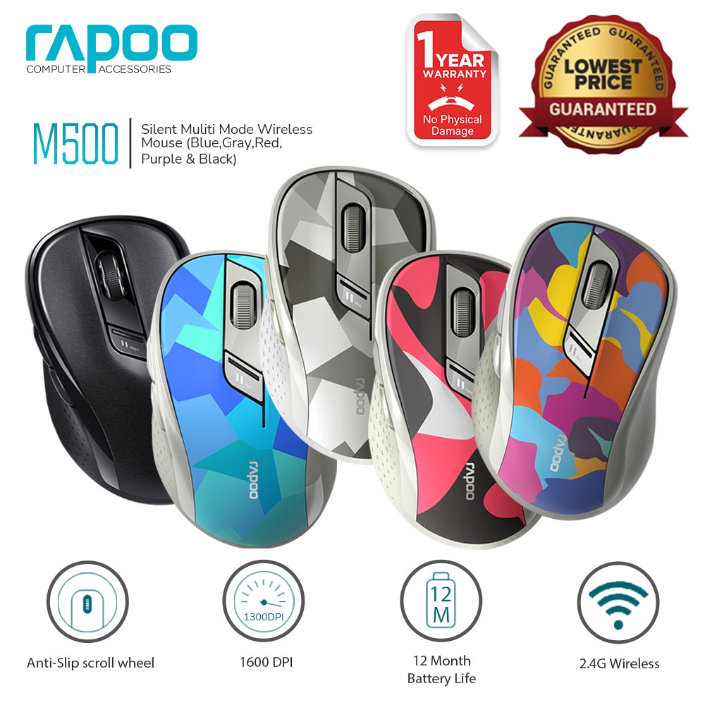Rapoo M500 Silent Multi Mode Wireless Mouse Bluetooth Switch Between 2 ...