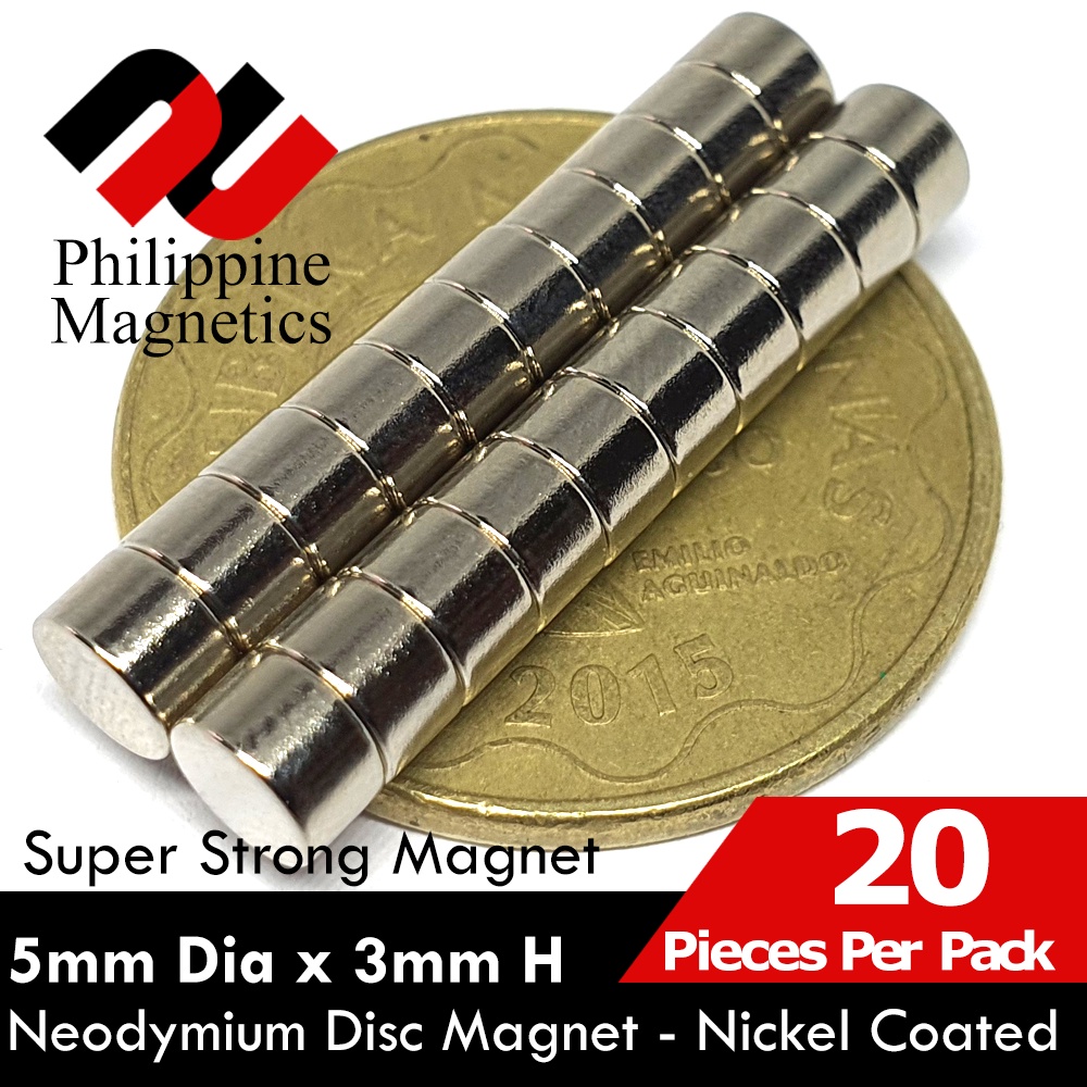 20 Pieces 5mm Diameter x 3mm Thick Super Strong Neodymium Magnet. Ndfeb ...