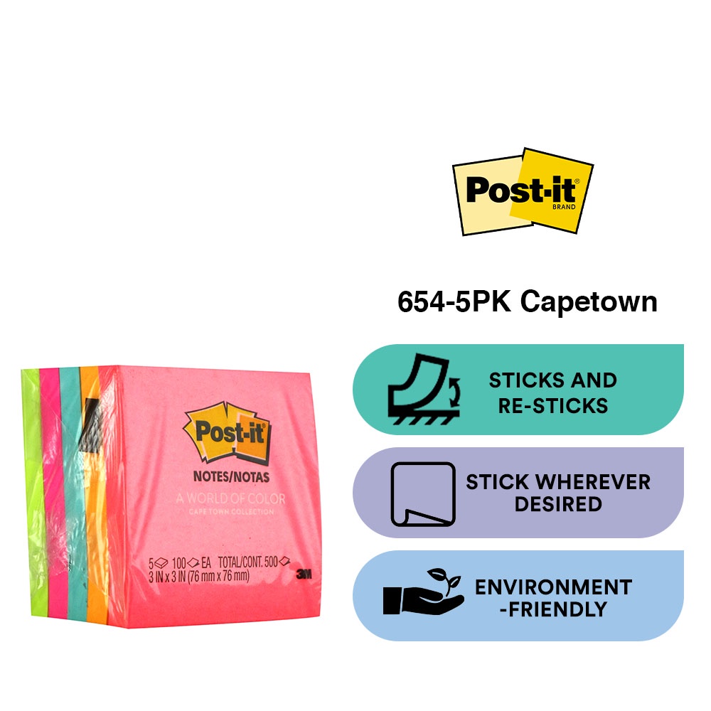 3M Post-it Notes, 5 PD/PK 654-5PK Cape Town Collection | Shopee Philippines
