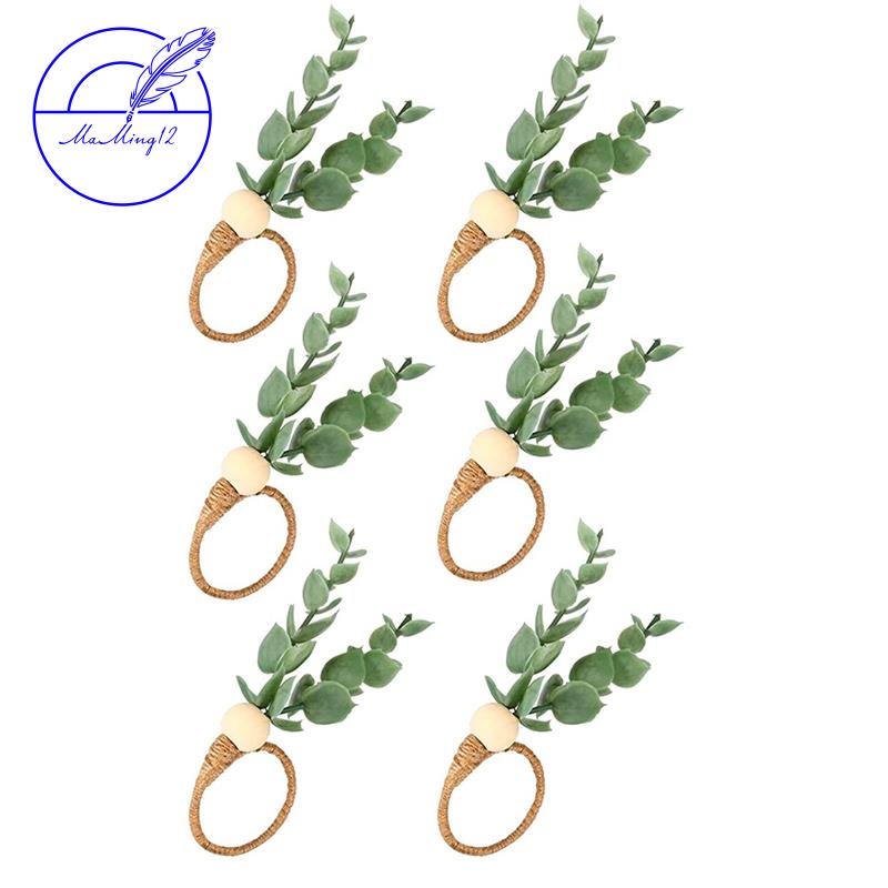 6 Pieces Eucalyptus Napkin Rings Handmade Wooden Beads Home Decor Faux ...
